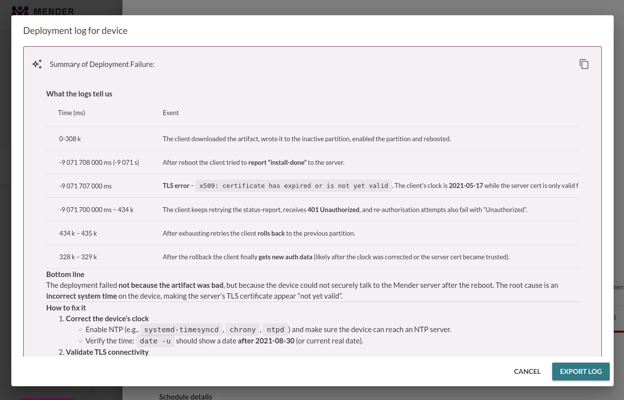 New Mender experimental AI-enabled feature